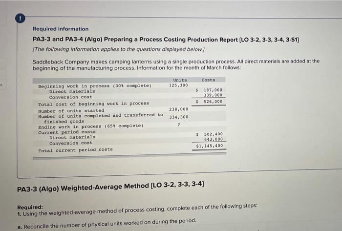 Solved ! Required information PA33 and PA3-4 (Algo) | Chegg.com