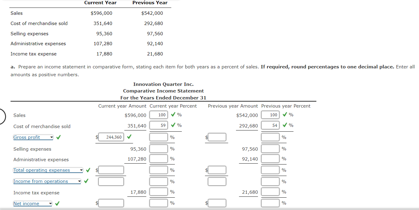 Solved a. ﻿Prepare an income statement in comparative form, | Chegg.com