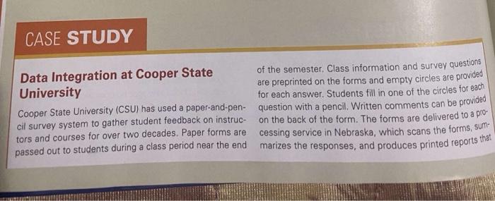 CASE STUDY Data Integration at Cooper State of the | Chegg.com