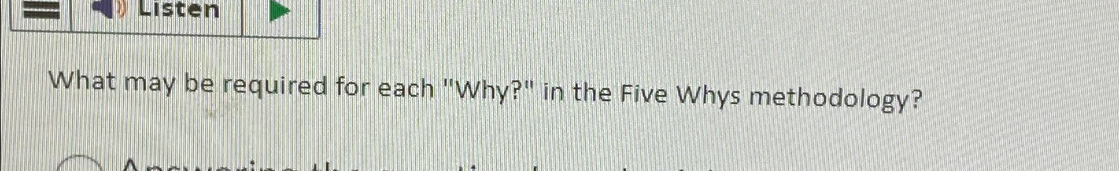 Solved What may be required for each "Why?" in the Five Whys | Chegg.com