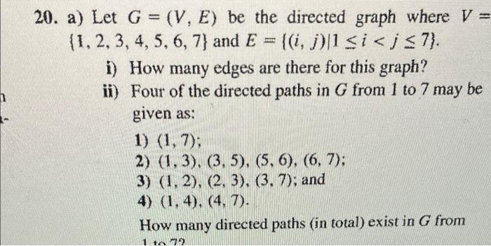 Solved n 20. a) Let G = (V, E) be the directed graph where V | Chegg.com