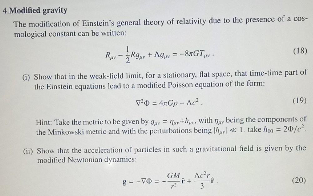 Solved Modified Gravity The Modification Of Einsteins