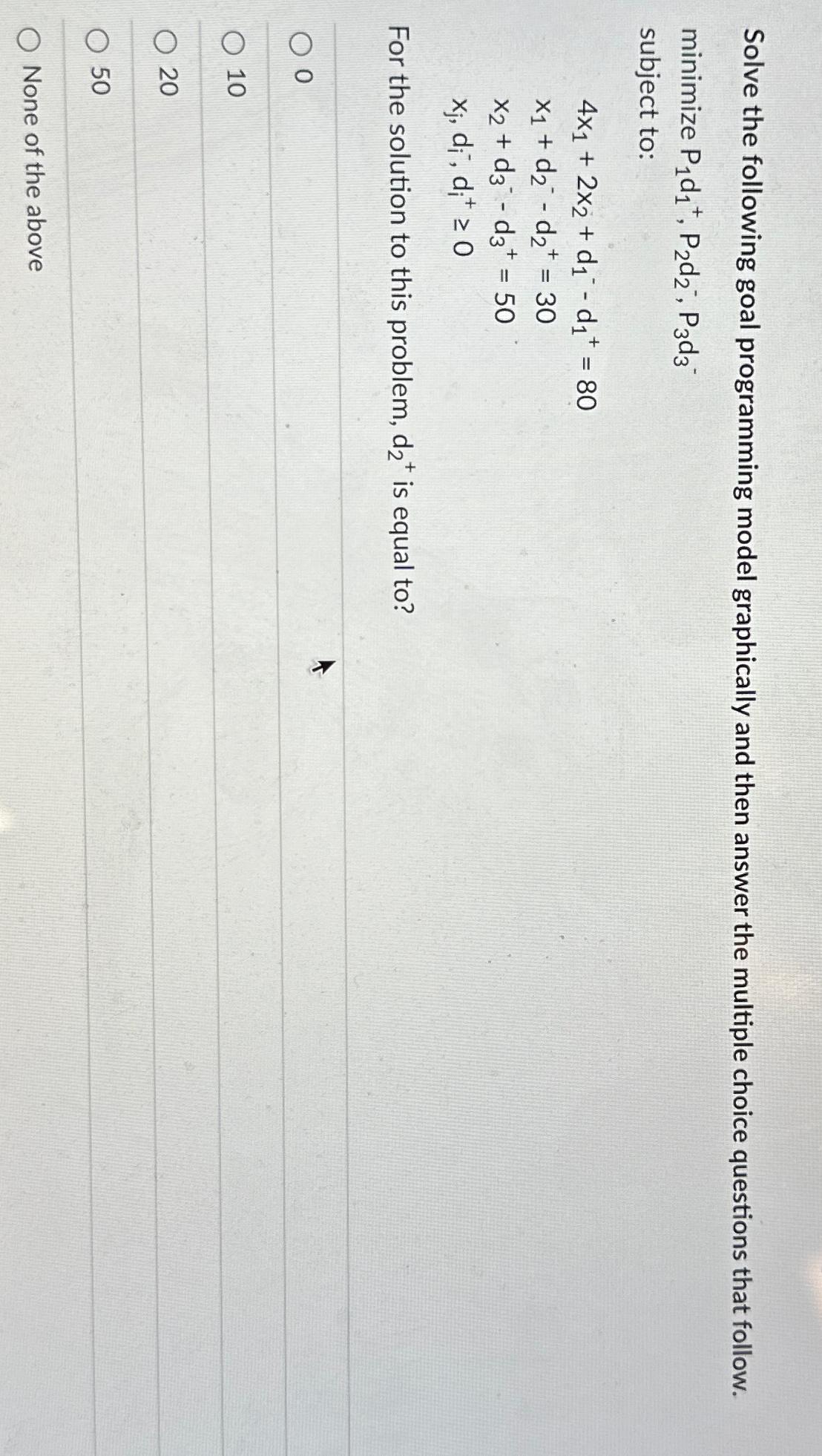 Solved Solve the following goal programming model | Chegg.com