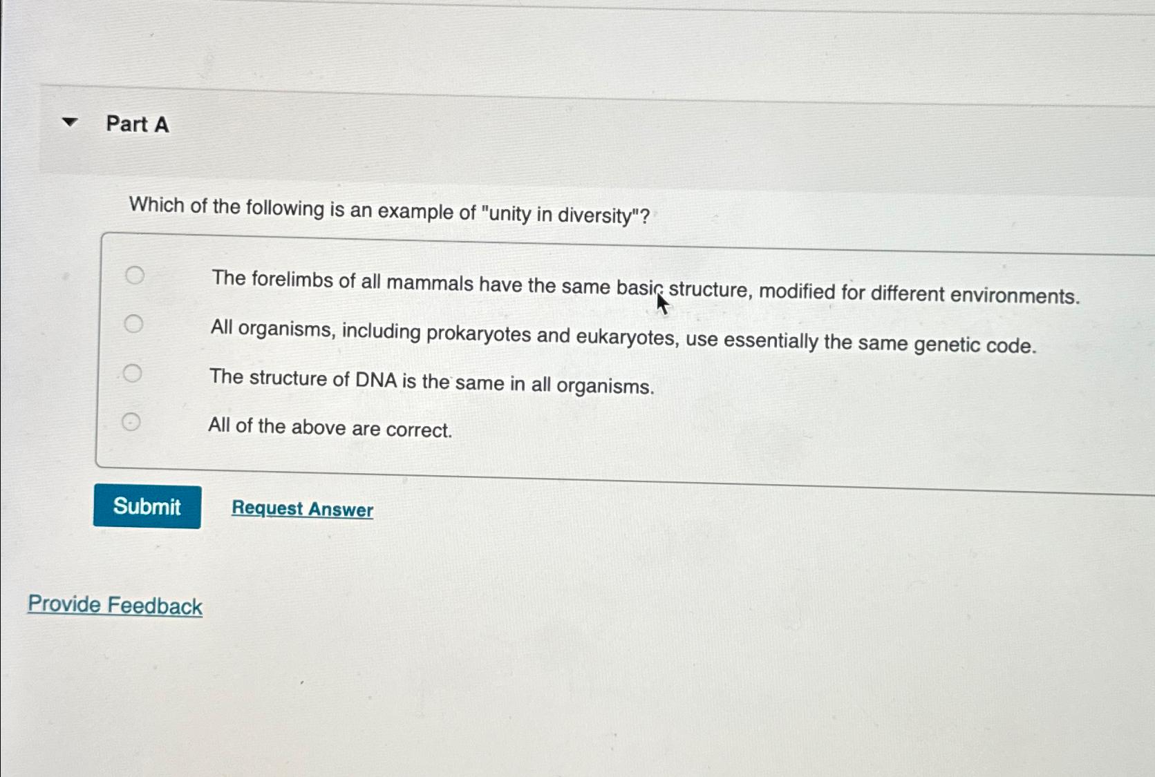 Solved Part AWhich of the following is an example of "unity | Chegg.com