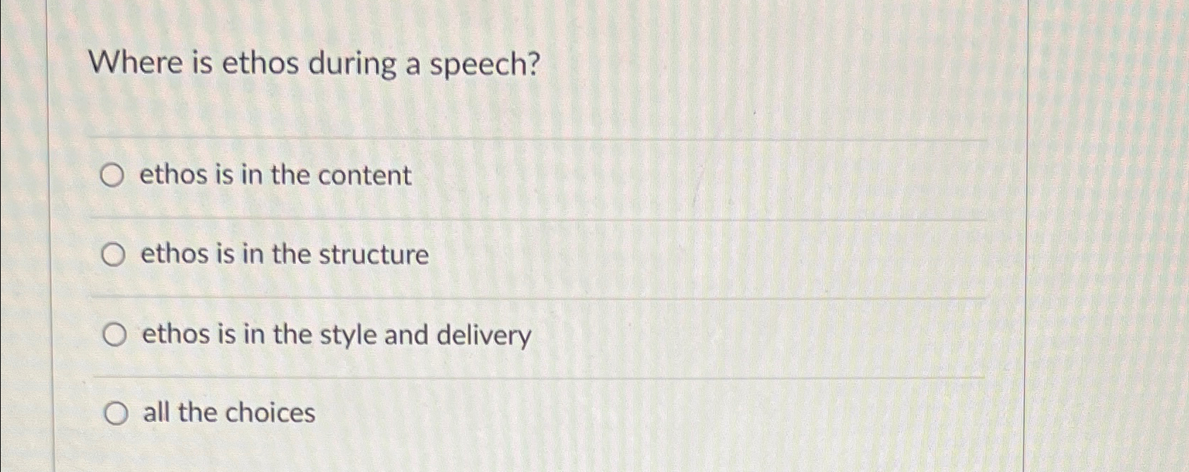 Solved Where is ethos during a speech?ethos is in the | Chegg.com
