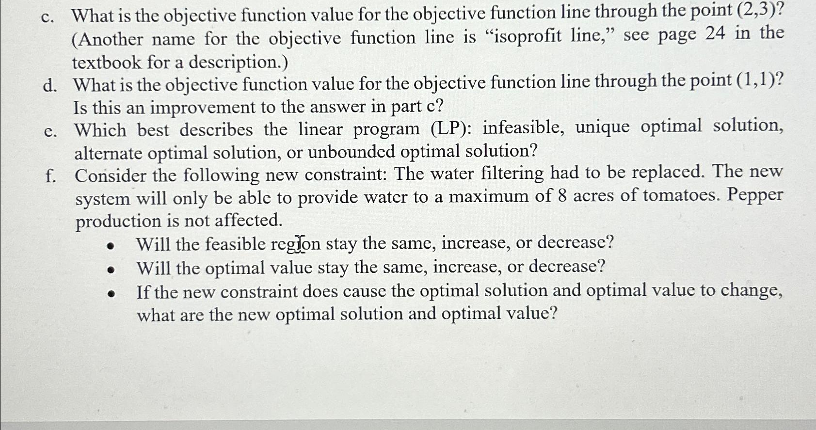 Solved c. ﻿What is the objective function value for the | Chegg.com