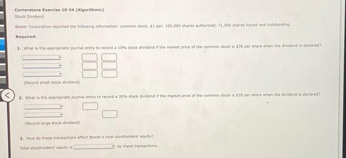 Solved Cornerstone Exercise 10-34 (Algorithmic) Stock | Chegg.com