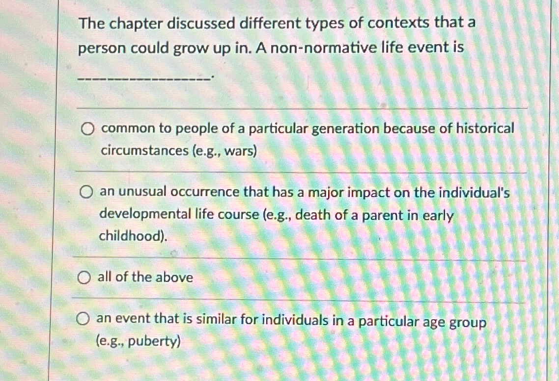Solved The chapter discussed different types of contexts | Chegg.com