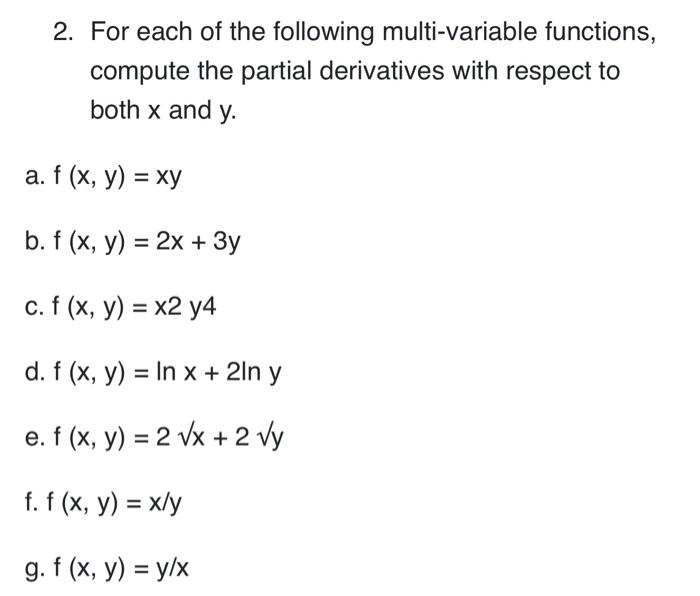 Solved 2 For Each Of The Following Multi Variable