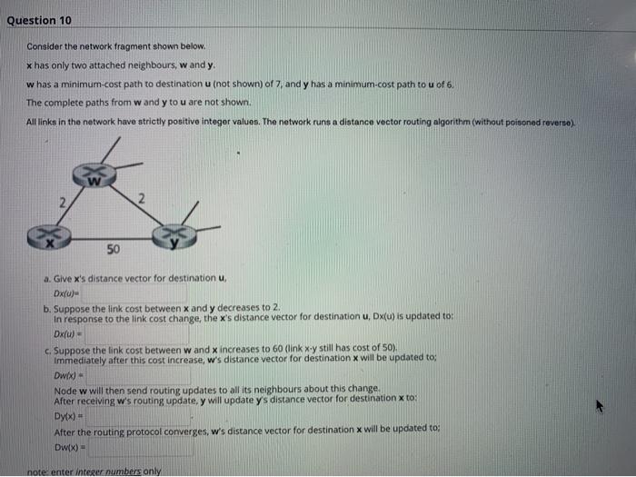 Solved Question 10 Consider the network fragment shown | Chegg.com
