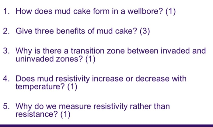 Solved 1. How does mud cake form in a wellbore? (1) 2. Give | Chegg.com
