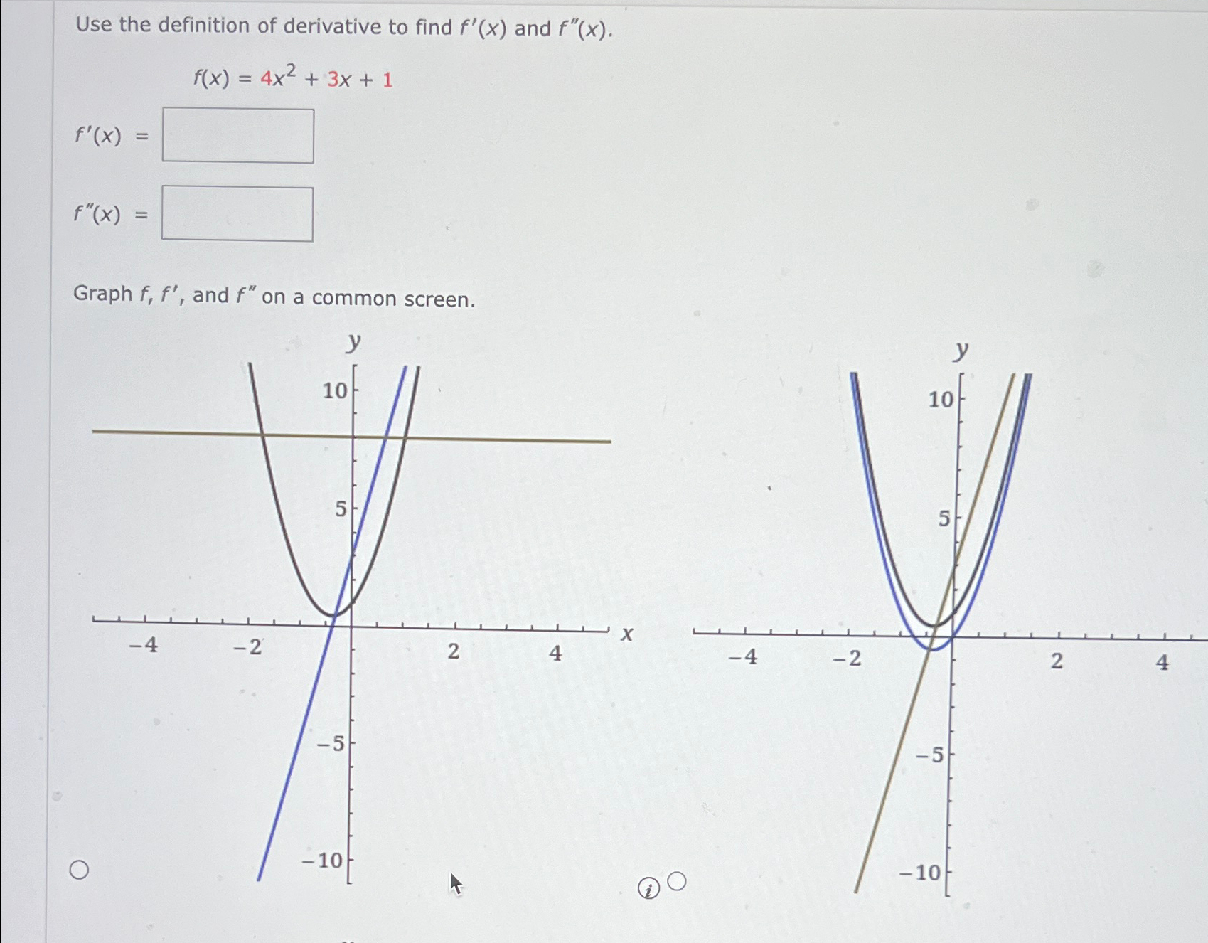 Solved Use the definition of derivative to find f'(x) ﻿and | Chegg.com