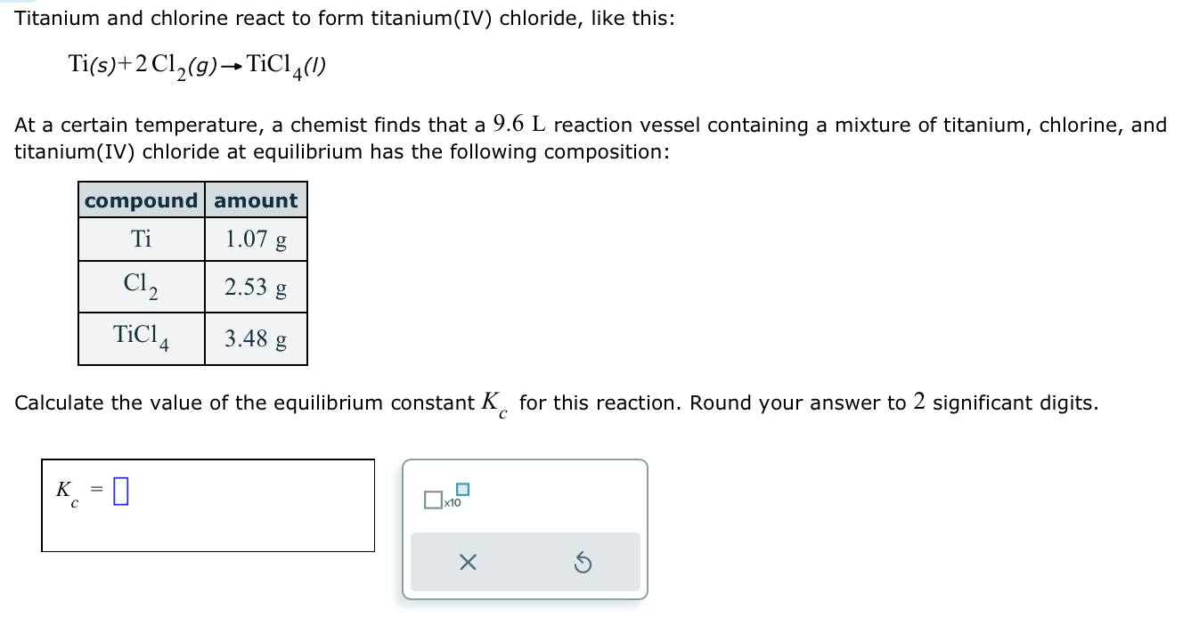 Solved Titanium and chlorine react to form titanium(IV) | Chegg.com