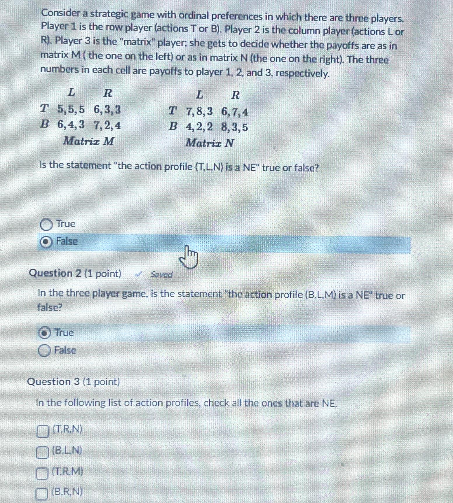 Solved Consider A Strategic Game With Ordinal Preferences In
