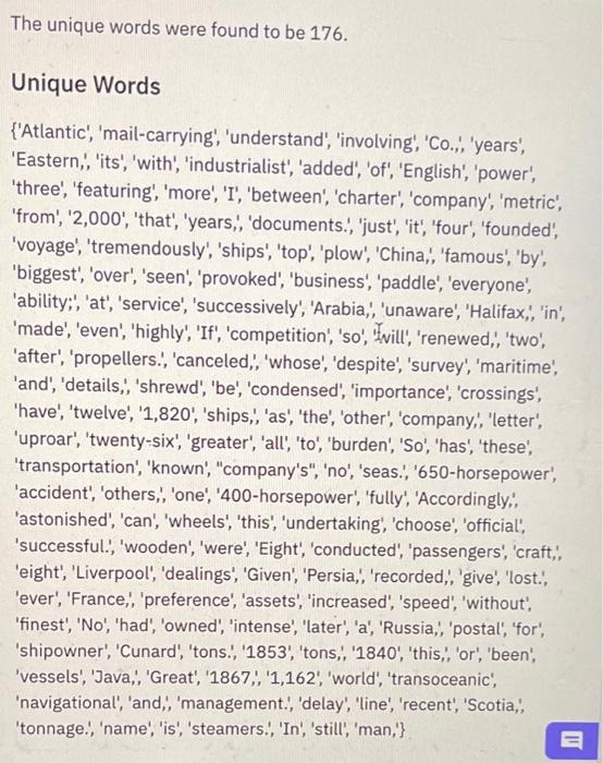 Solved Instructions Unique (non-duplicate) Words Write a | Chegg.com