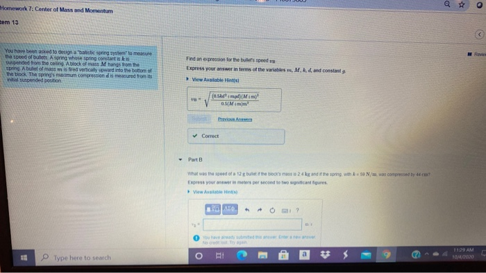 Solved Homework 7: Center of Mass and Momentum O tem 13 You | Chegg.com