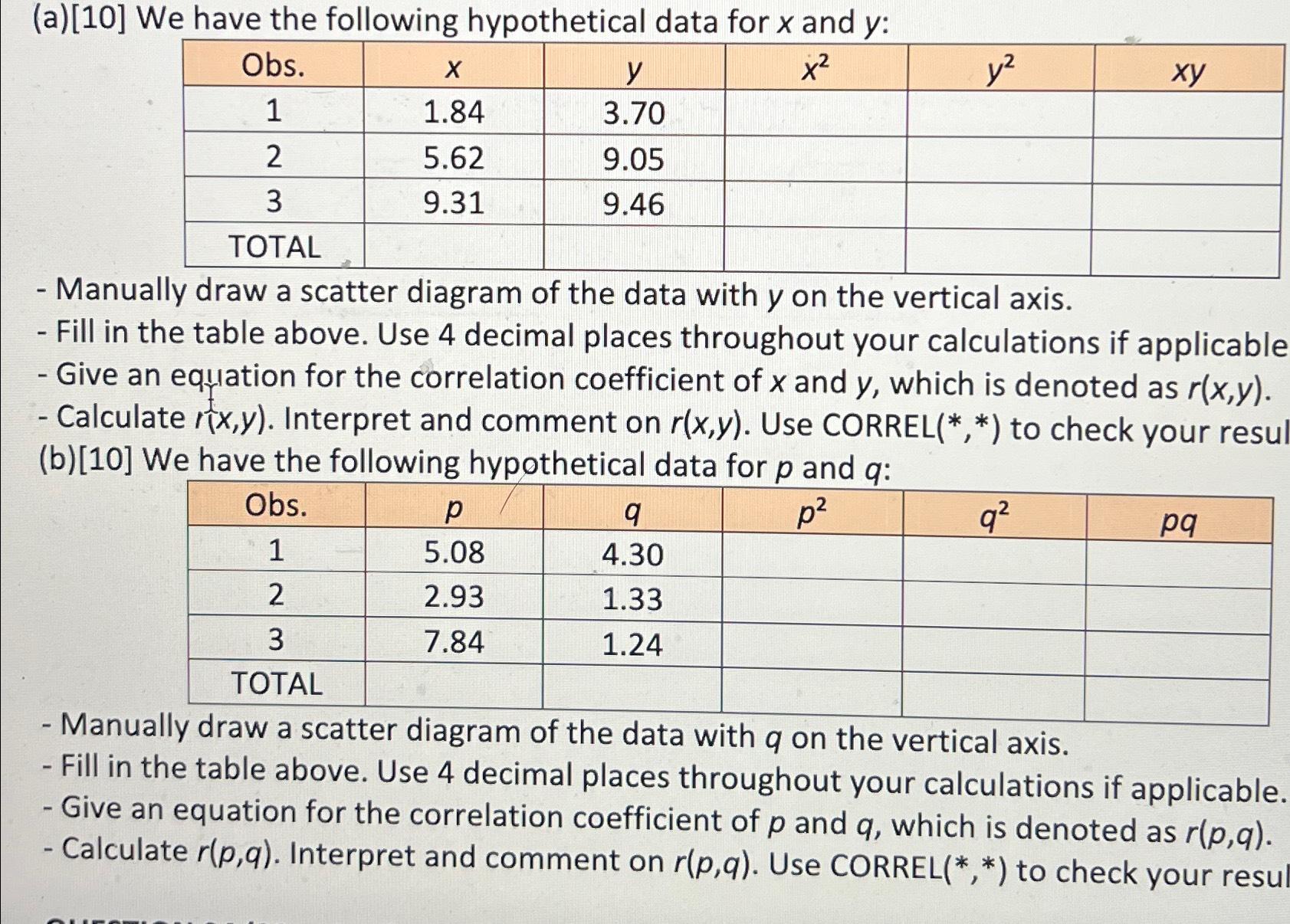 Solved (a)[10] ﻿We have the following hypothetical data for | Chegg.com
