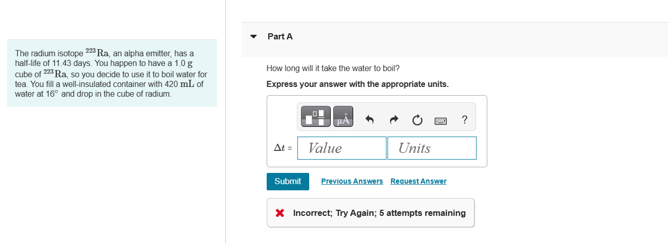 Solved The radium isotope ?223Ra, ﻿an alpha emitter, has | Chegg.com