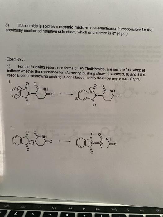 Solved 3) Thalidomide is sold as a racemic mixture-one | Chegg.com