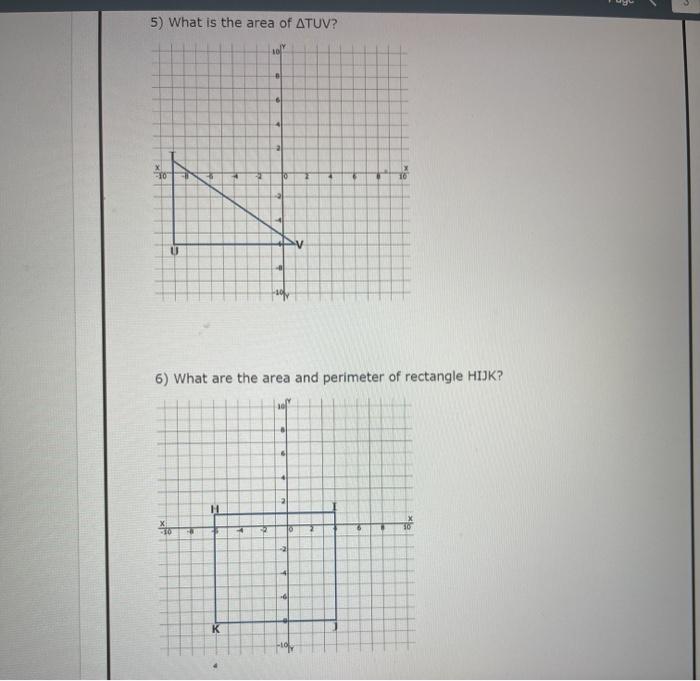 Solved 5) What is the area of ATUV? - 6 10 10 lo V U 6) What | Chegg.com