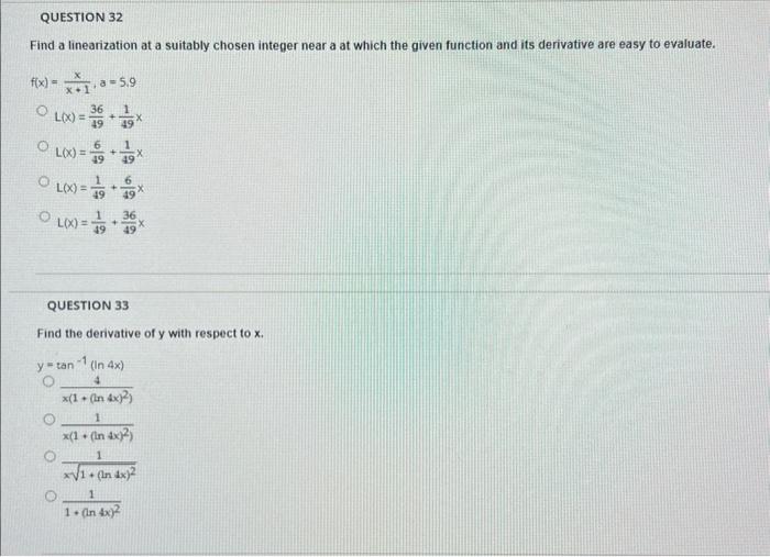 Solved Find a linearization at a suitably chosen integer | Chegg.com
