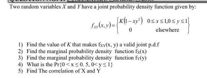 Solved Two random variables x ﻿and Y ﻿have a joint | Chegg.com