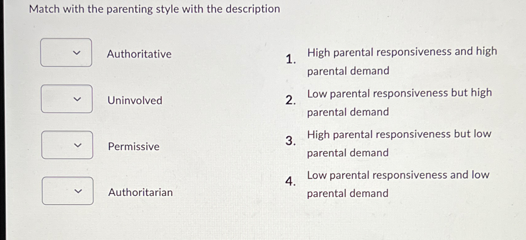 Solved Match with the parenting style with the description | Chegg.com