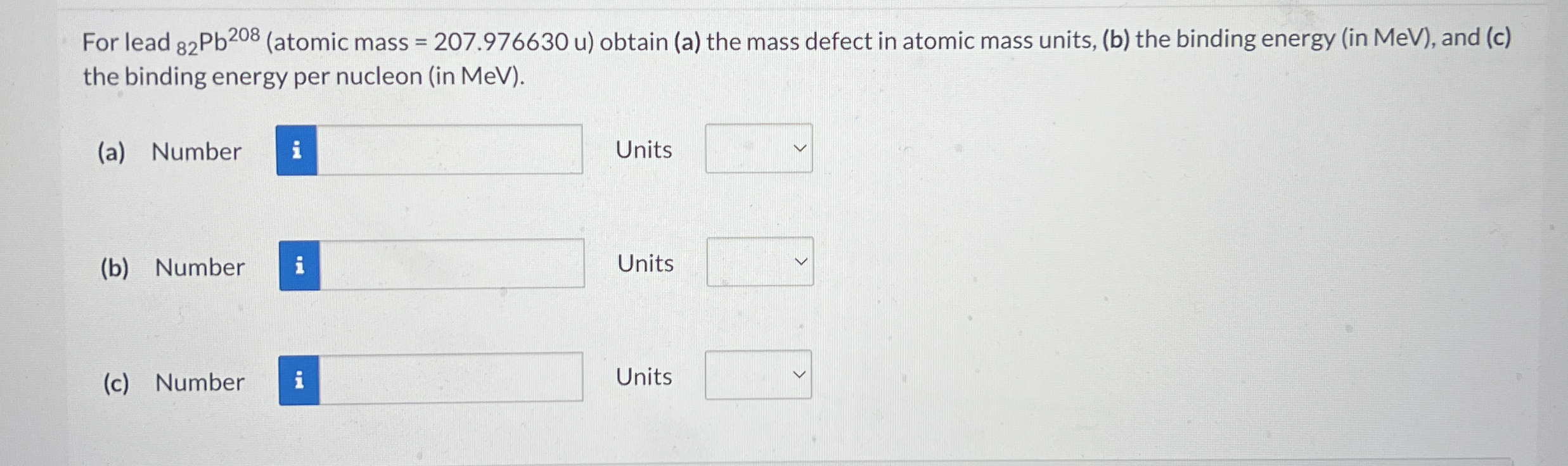 Solved For lead ?82Pb208 (atomic mass =207.976630u ) ﻿obtain | Chegg.com