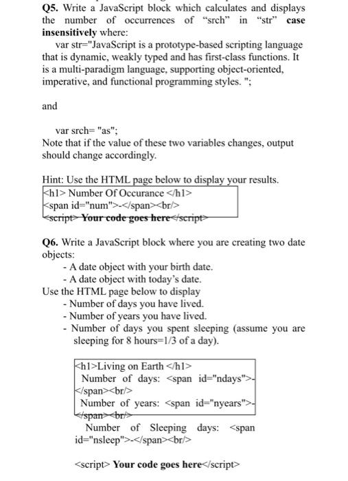 Solved Q5 Write A Javascript Block Which Calculates And 2531