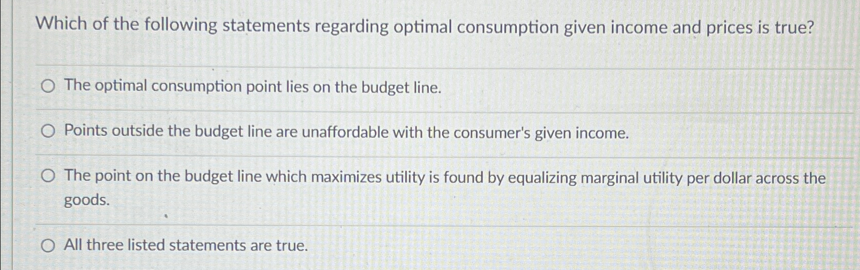 Solved Which of the following statements regarding optimal | Chegg.com