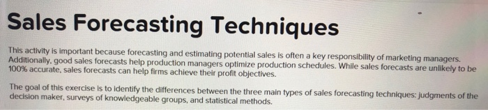 Roll over each example to read the sales forecasting | Chegg.com
