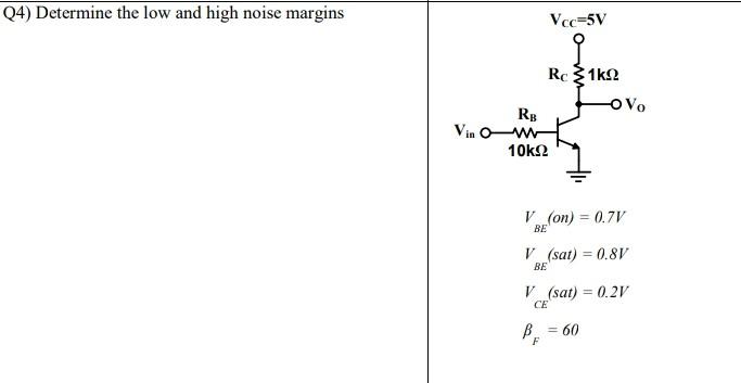 Solved Q4) Determine the low and high noise margins VBE( on | Chegg.com