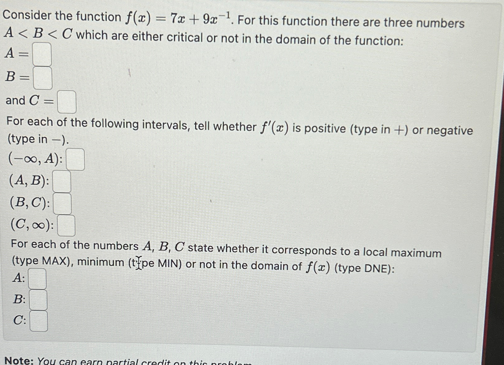 Solved Consider the function f(x)=7x+9x-1. ﻿For this | Chegg.com