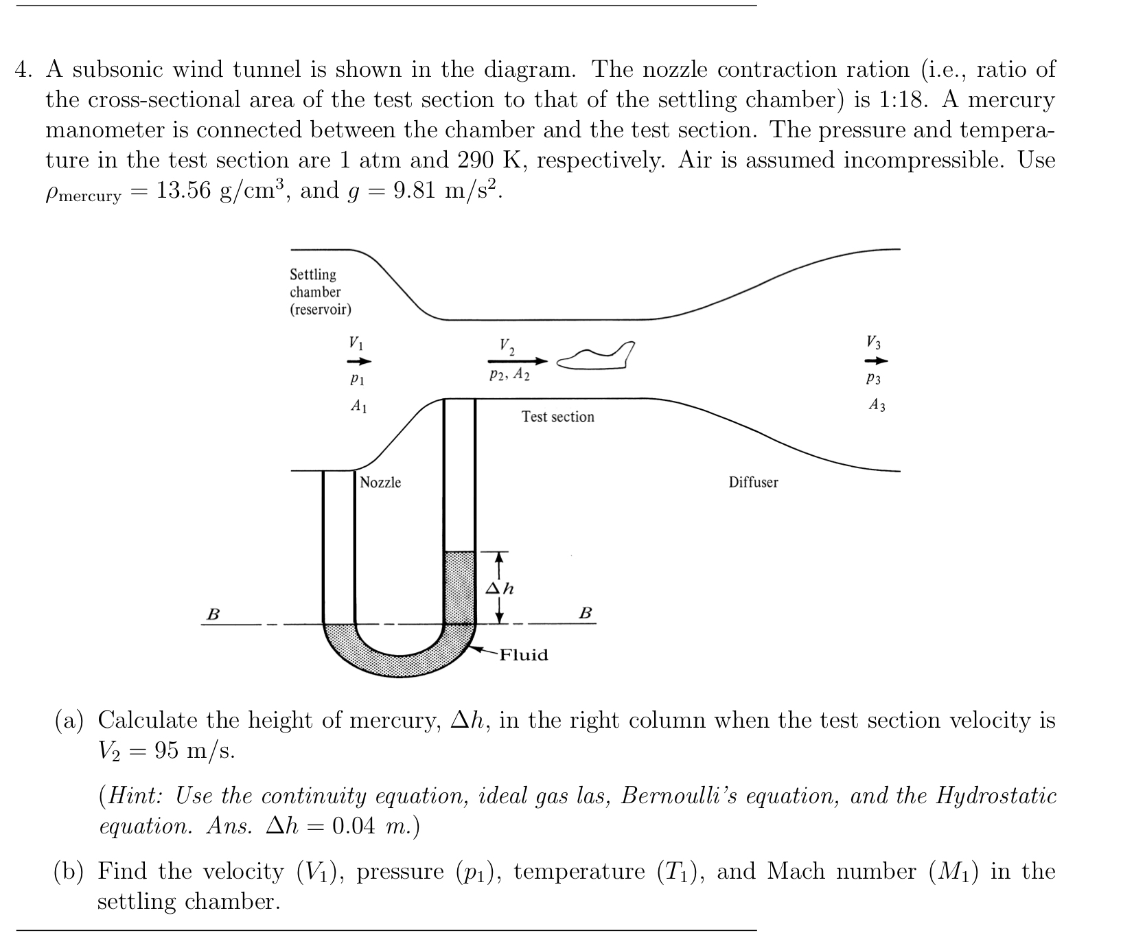 Solved A subsonic wind tunnel is shown in the diagram. The | Chegg.com