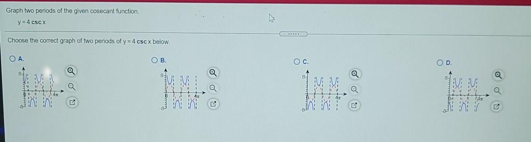 Solved Graph two periods of the given cosecant function. y = | Chegg.com