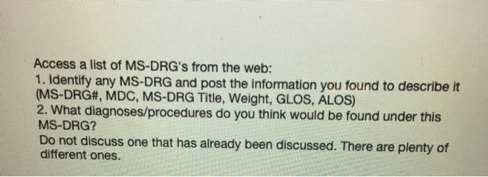 Access a list of MS-DRG's from the web: 1. Identify | Chegg.com