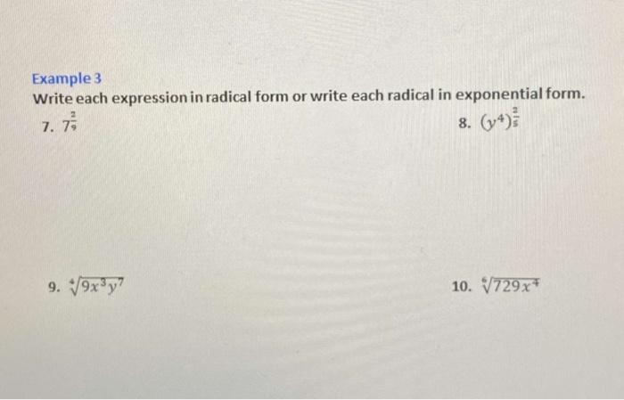 Solved Example 3 Write each expression in radical form or | Chegg.com