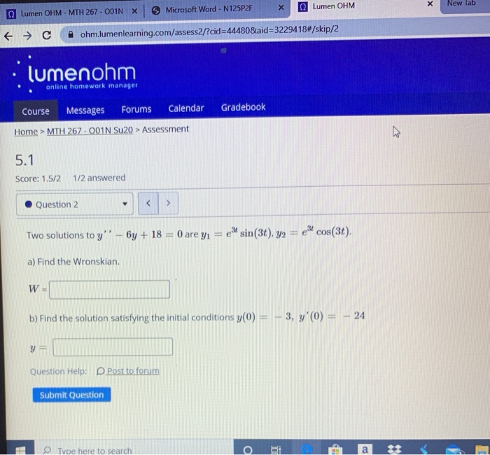Solved x Lumen OHM New lab X Microsoft Word - N125P2F х 0 | Chegg.com