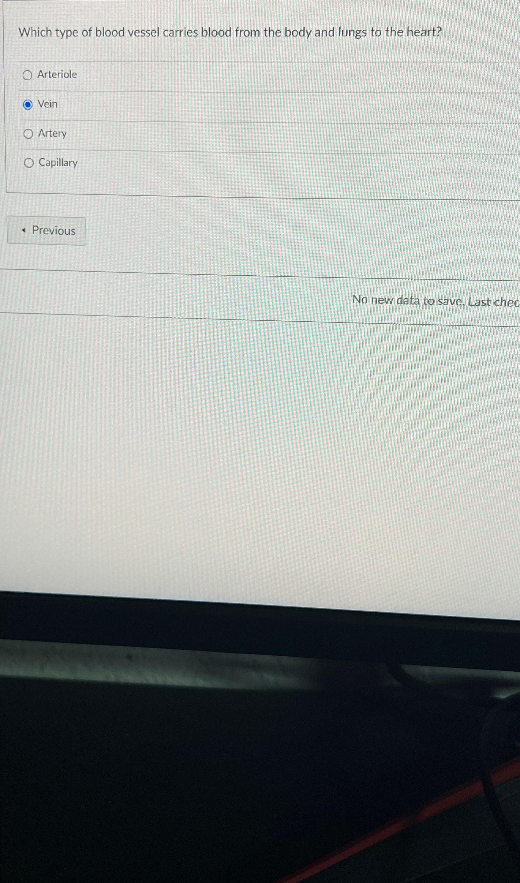 Solved Which type of blood vessel carries blood from the | Chegg.com