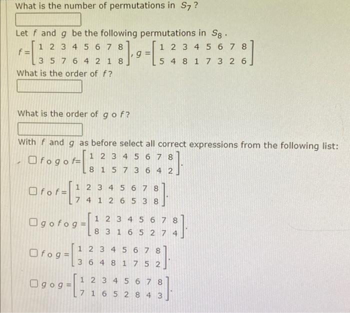 Solved What is the number of permutations in Sy? Let f and g | Chegg.com