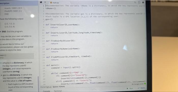Solved Description 3. GPS tracking (dictionary, list, tuple | Chegg.com