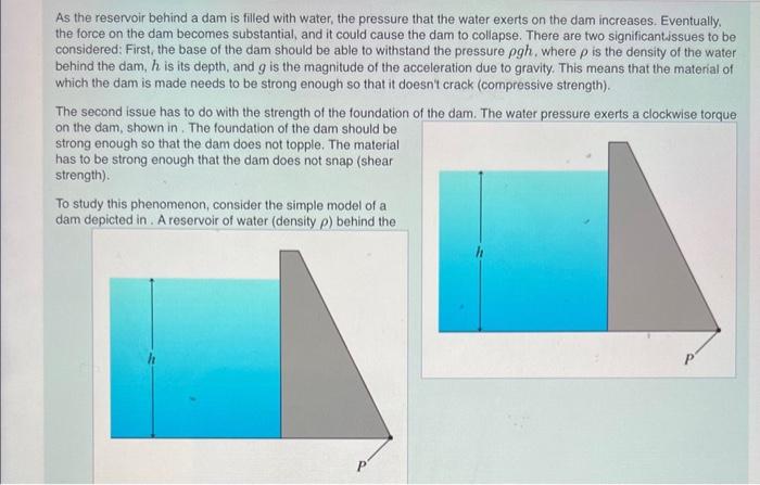 Solved As the reservoir behind a dam is filled with water, | Chegg.com