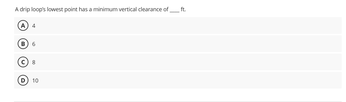 Solved A drip loop's lowest point has a minimum vertical | Chegg.com