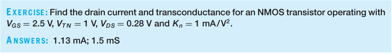 Solved EXERCISE: Find the drain current and transconductance | Chegg.com