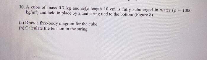 Solved 10. A cube of mass 0.7 kg and side length 10 cm is | Chegg.com