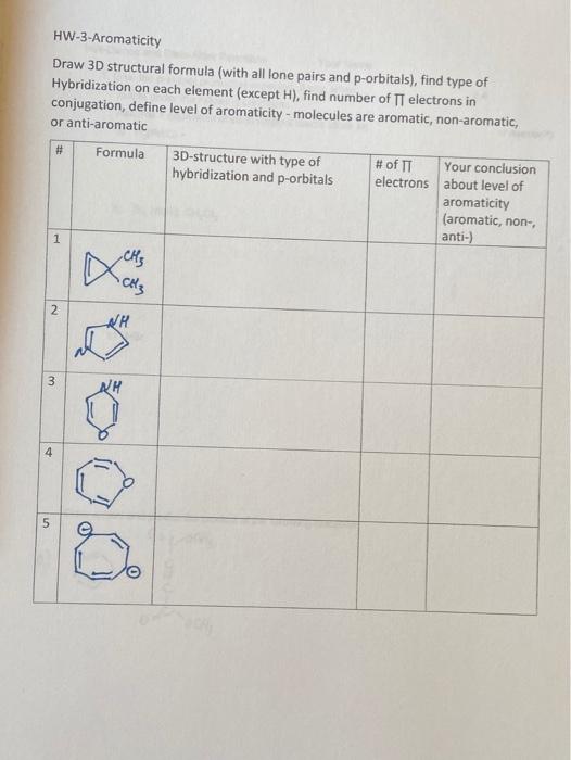 Solved HW-3-Aromaticity Draw 3D structural formula (with all | Chegg.com