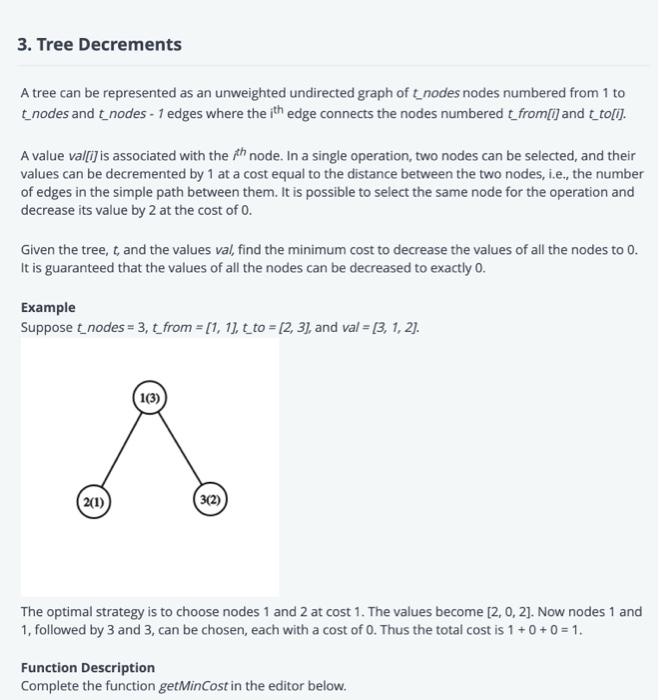 Solved 3. Tree Decrements A tree can be represented as an | Chegg.com