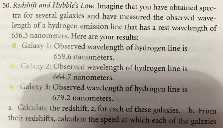 Solved Redshift and Hubble's Law. Imagine that you have | Chegg.com
