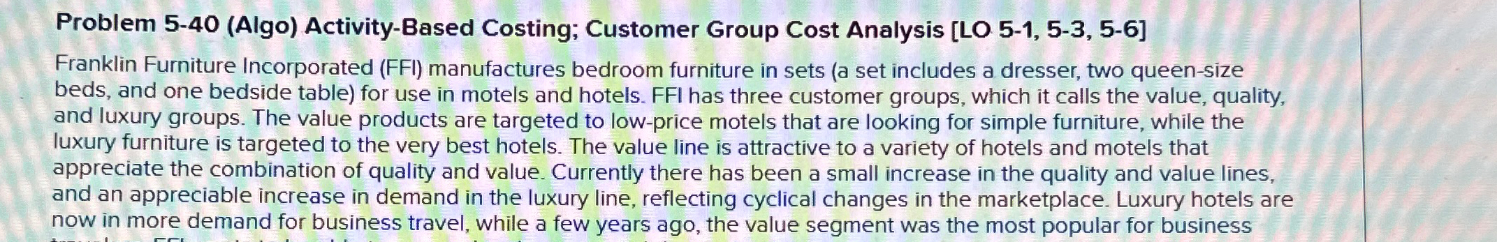 Solved Problem 5-40 (Algo) ﻿Activity-Based Costing; Customer | Chegg.com