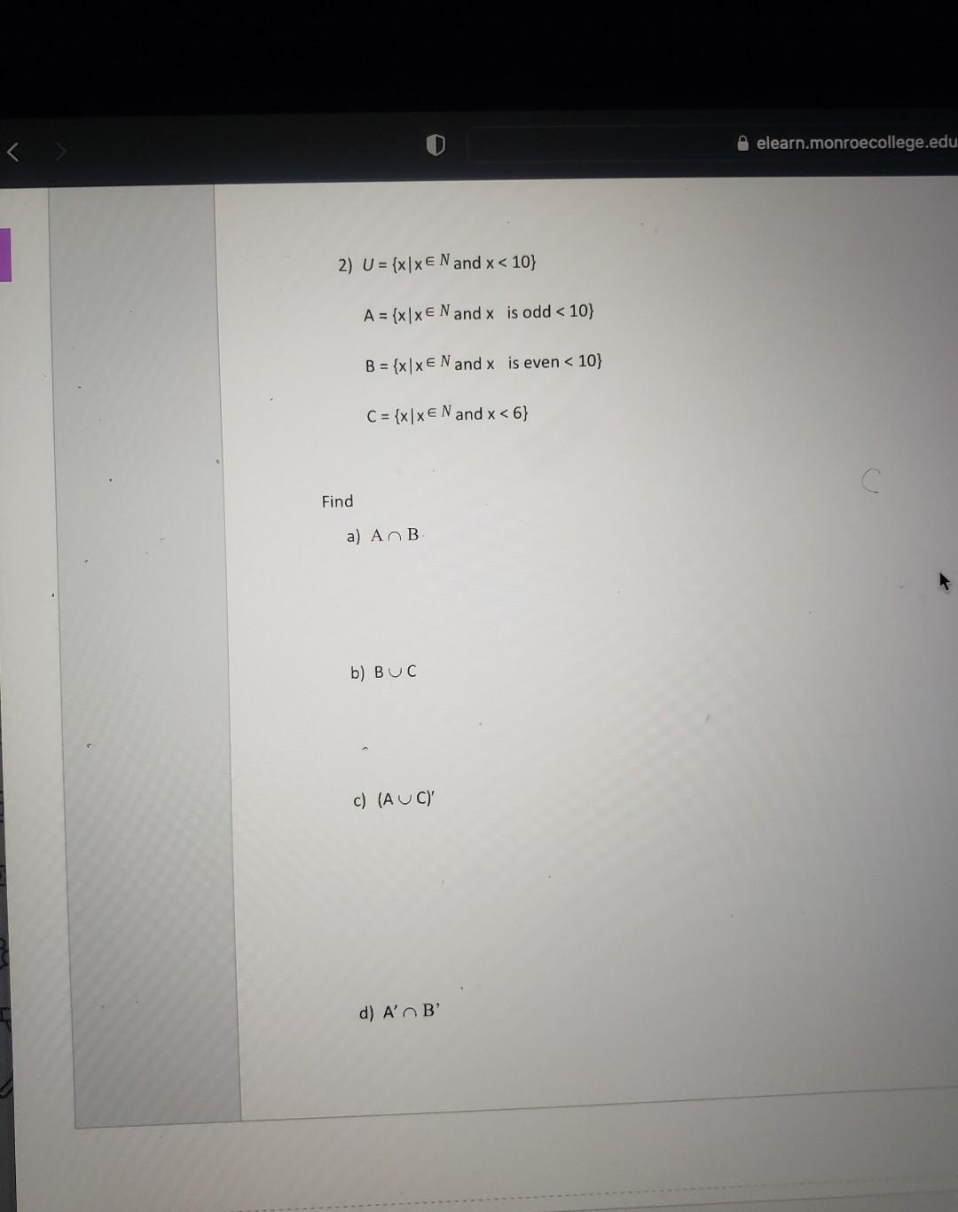 Solved U={x∣x∈N and x